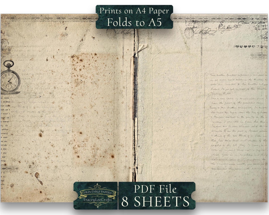 Printable Old Book Pages Vintage Junk Journal Sheets Stained | Etsy