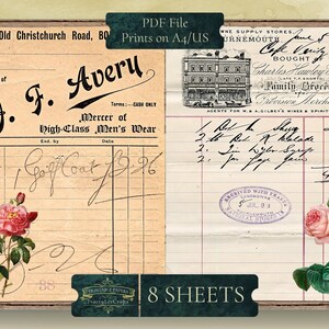 DIY Printable Vintage Floral Invoice Receipt Ephemera Junk Journal ...
