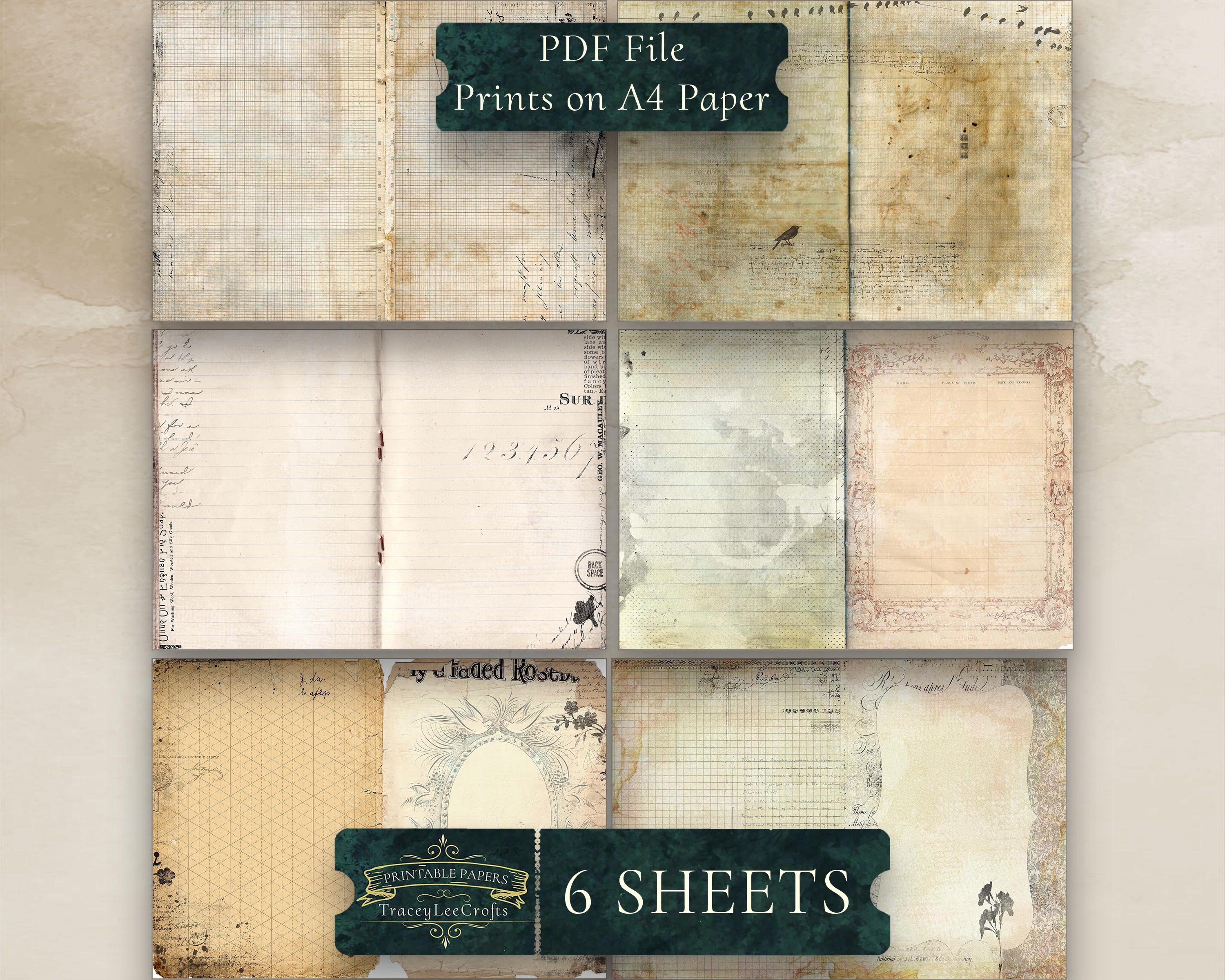 Printable Digital Vintage Lined Paper Kit Set Horizontal - Etsy Australia