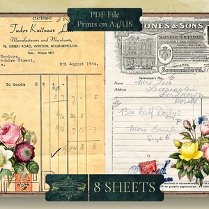 DIY Printable Vintage Floral Invoice Receipt Ephemera Junk Journal ...