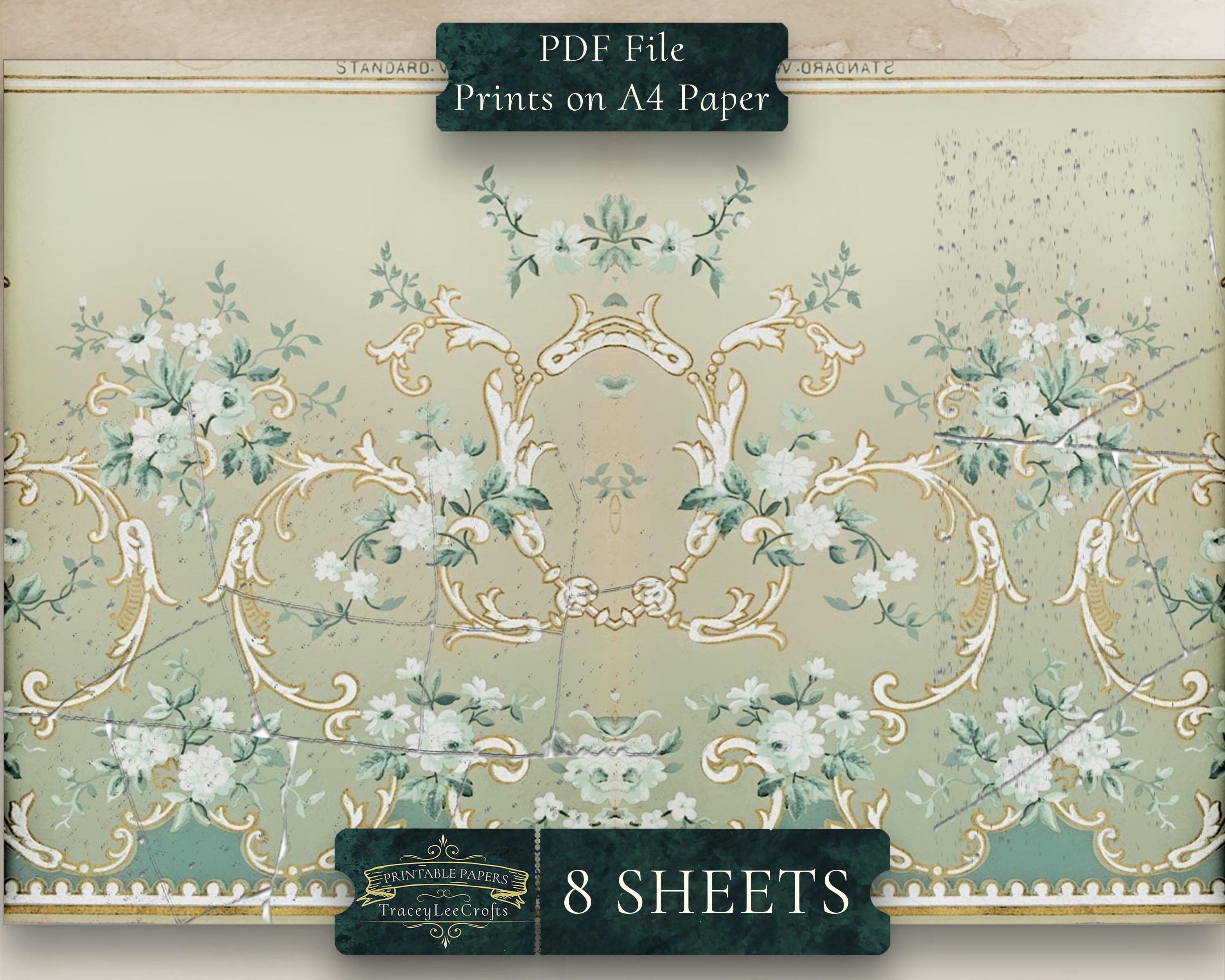 Junk Journal Vintage Wallpaper Blue Florals Printable Kit, Digital ...