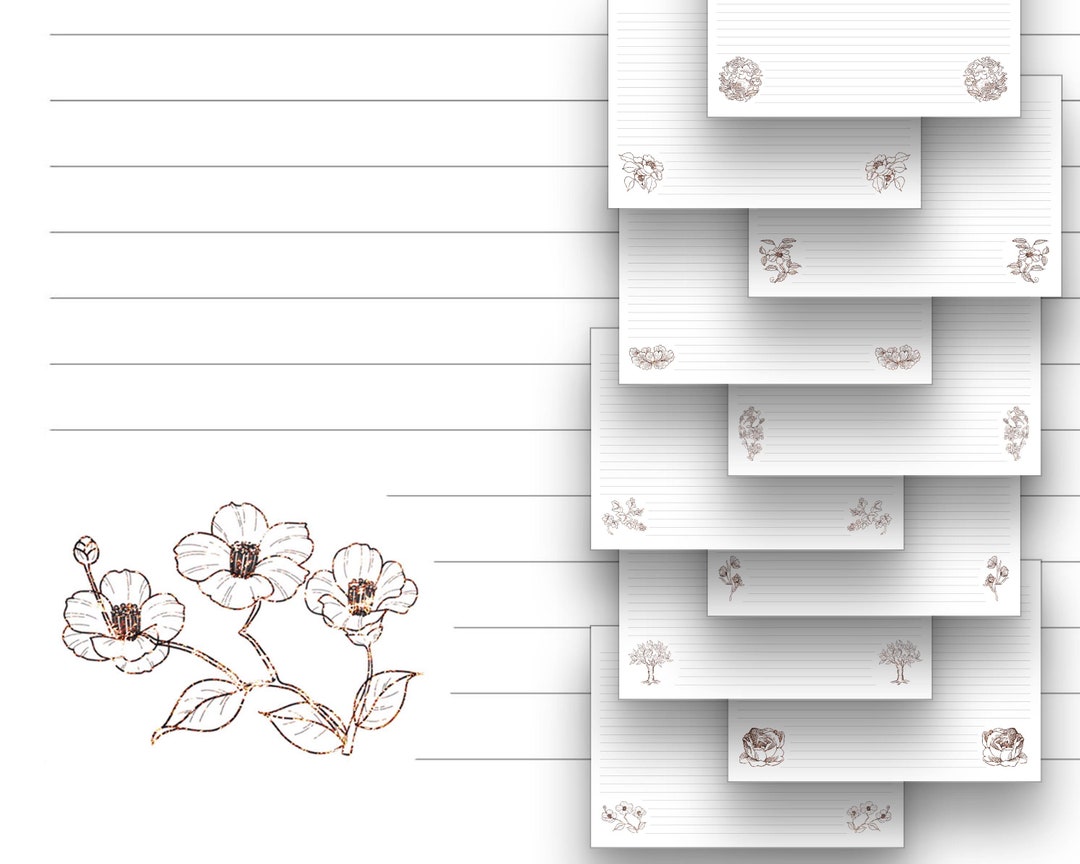 Printable Earthy Elements Lined Journal Pages Set Floral Tree Vintage ...