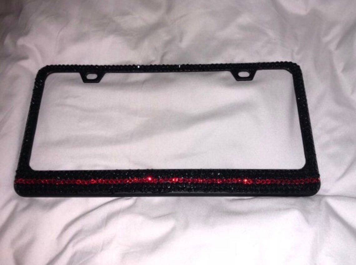 Crystal Thin Red Line License Plate Frame | Etsy