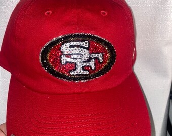 San Francisco SF 49ers Script Bling Black Hat Hand Jeweled Austrian ...