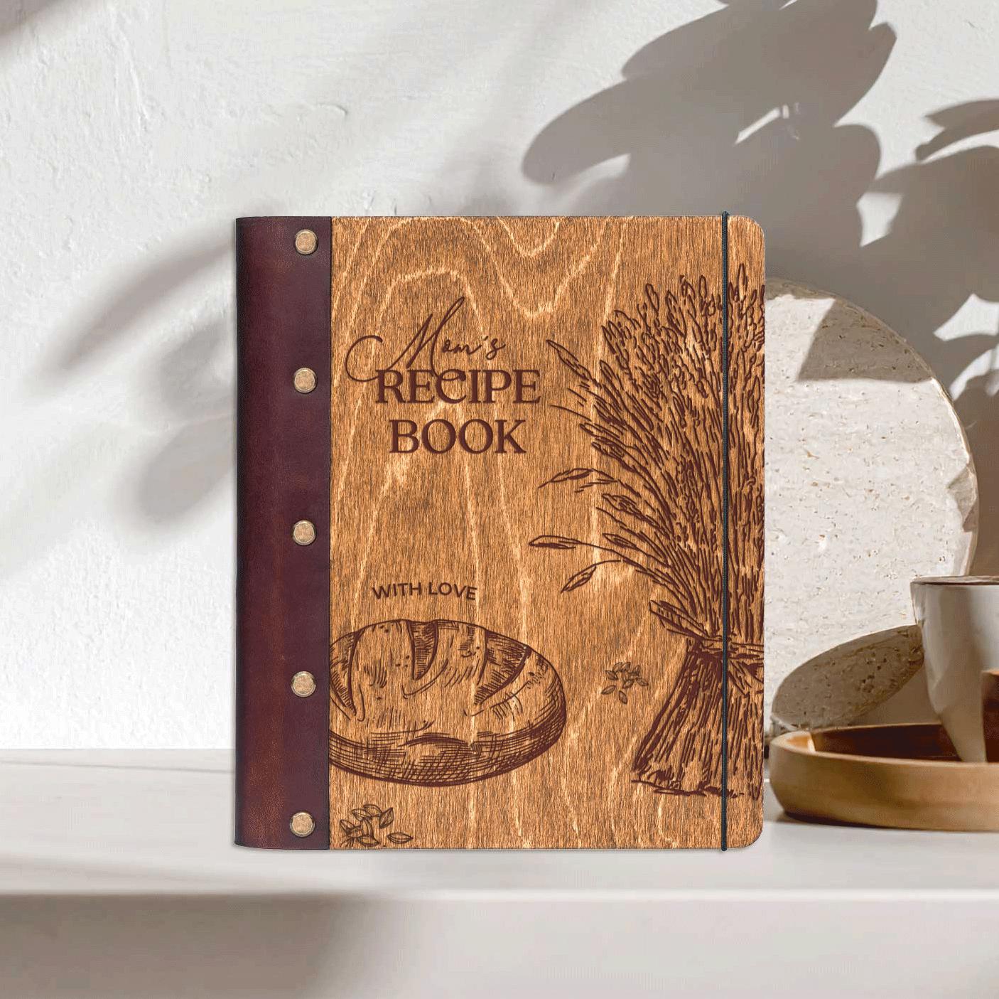 Wooden Personalized Recipe Book With Leather Spine, Custom Cookbook ...