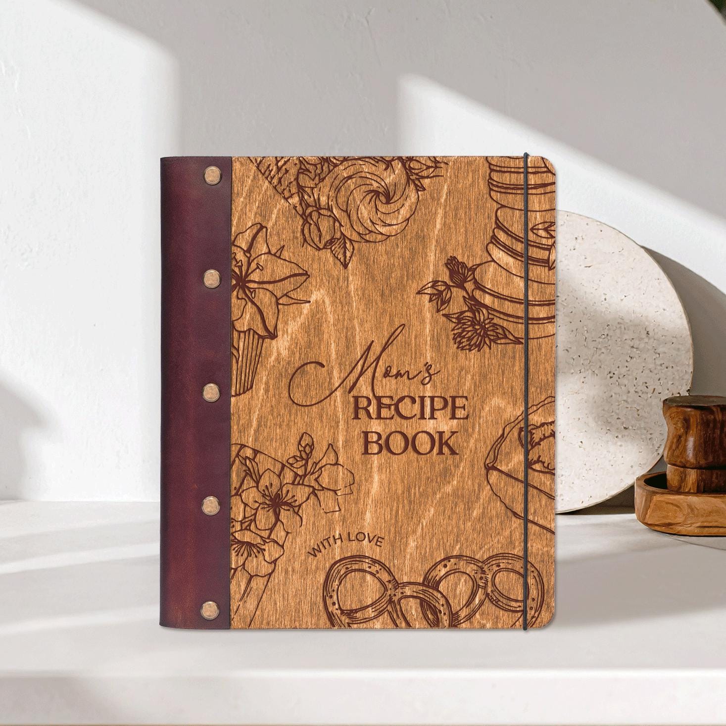 Wooden Personalized Recipe Book With Leather Spine, Custom Cookbook ...