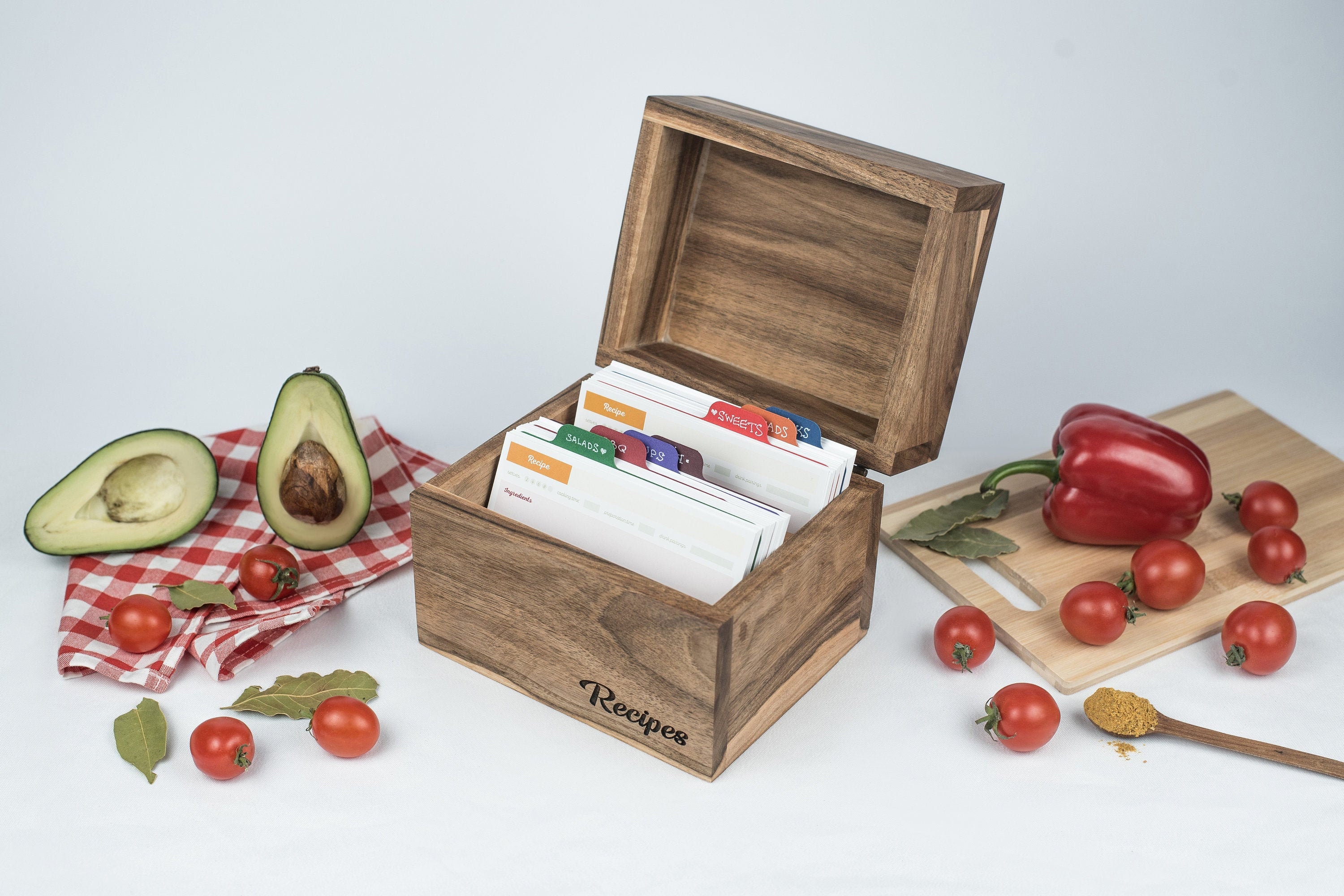 Wooden Recipe Box For Recipe Cards 4x6 Walnut Gift For Mom | Etsy