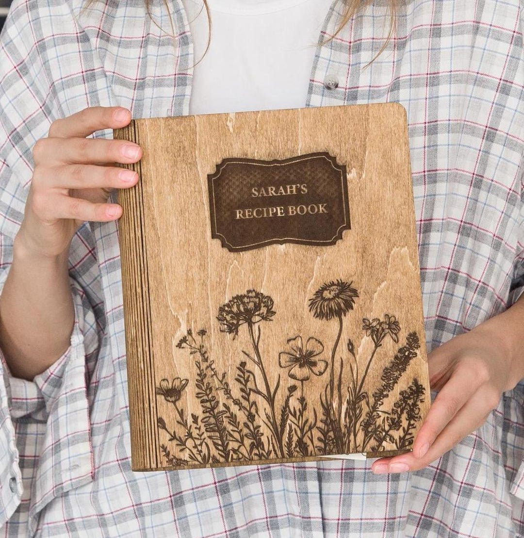 Personalized Recipe Book Binder With Custom Sign, Hardcover Wooden ...