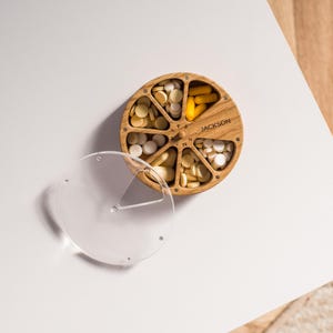 Pill Organizer Round Wooden Decorative Pill Box, Birth Control Case ...