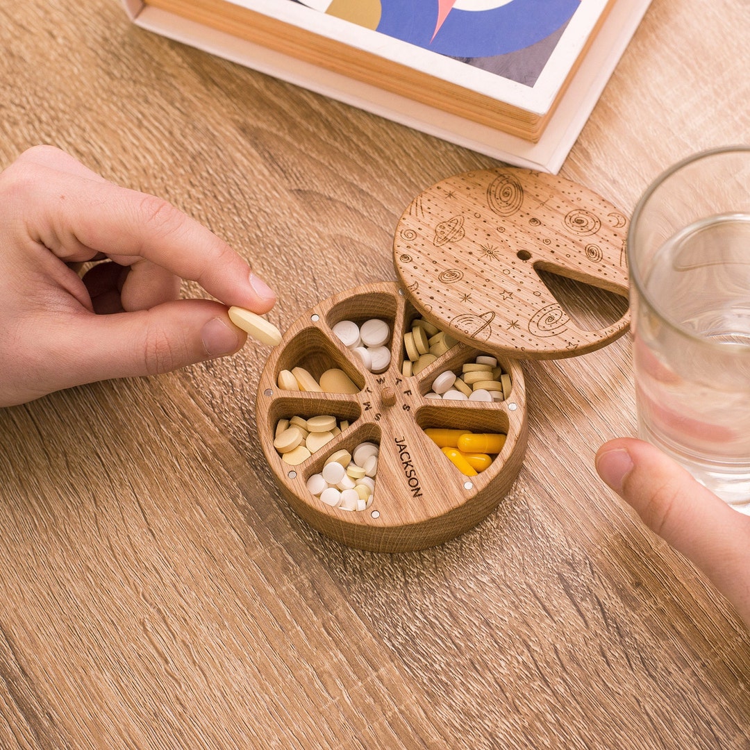 7 Day Pill Case for Purse Small Pill Box Container Wooden Cute Pill ...