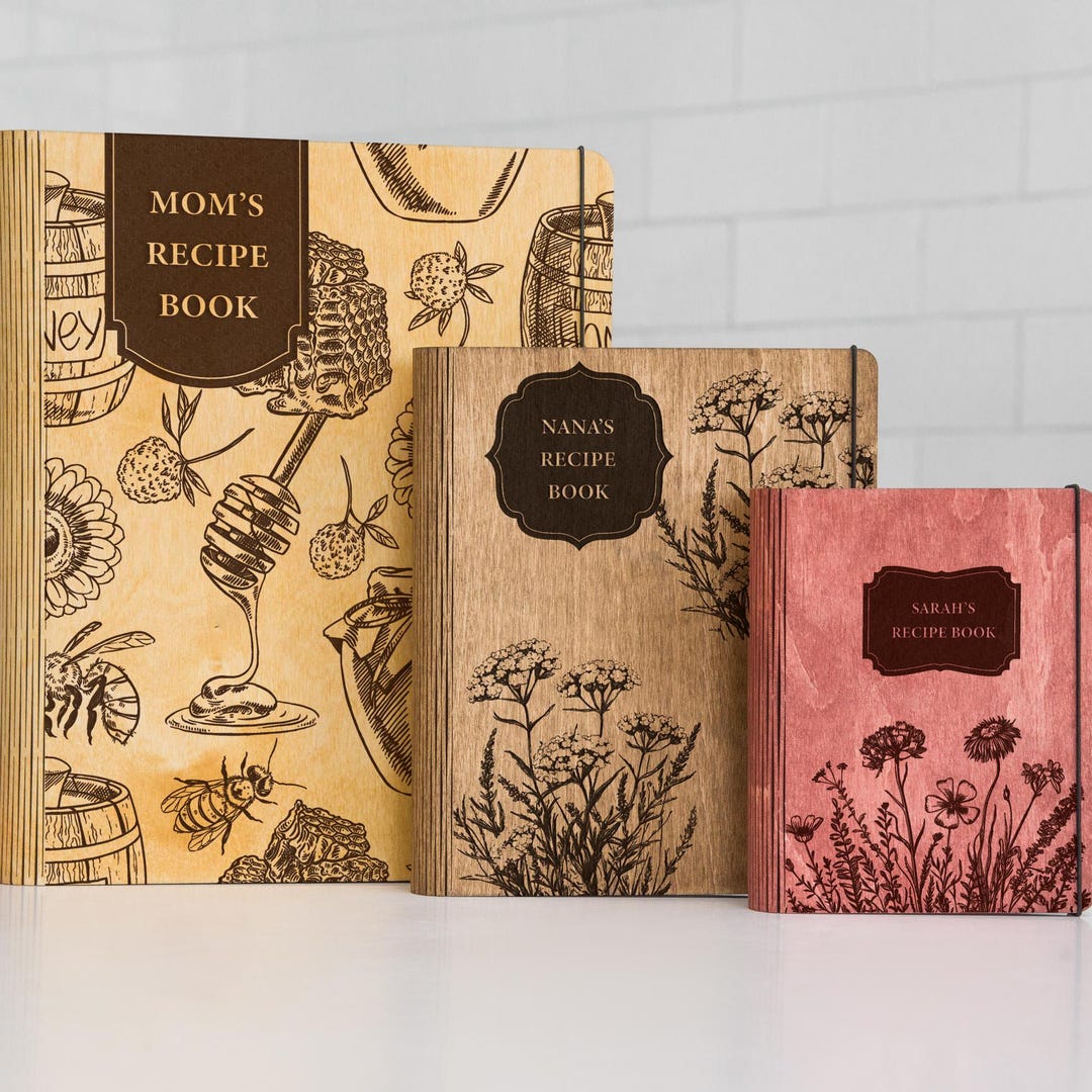 Personalized Recipe Book, Custom Wooden Cookbook & Recipe Journal ...
