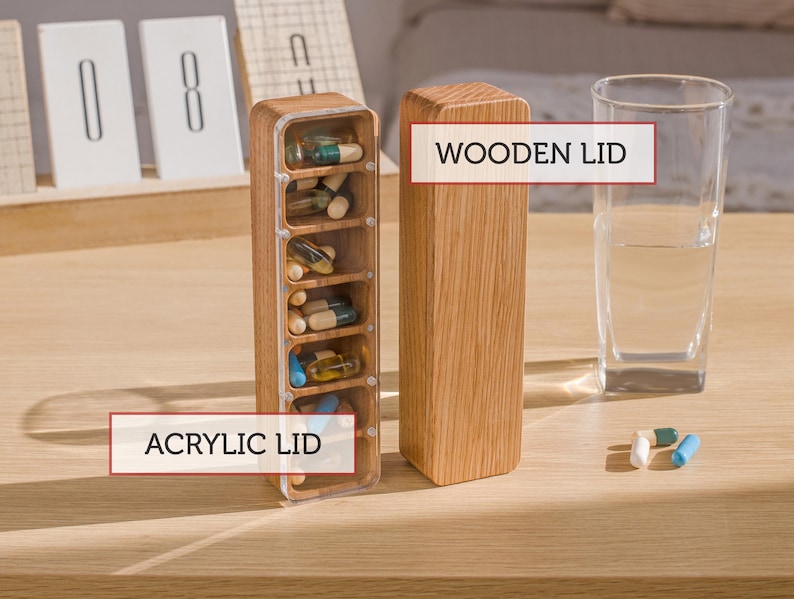 Cute Pill Box, Small Pill Organizer for Purse, Wooden 7-day Divided ...