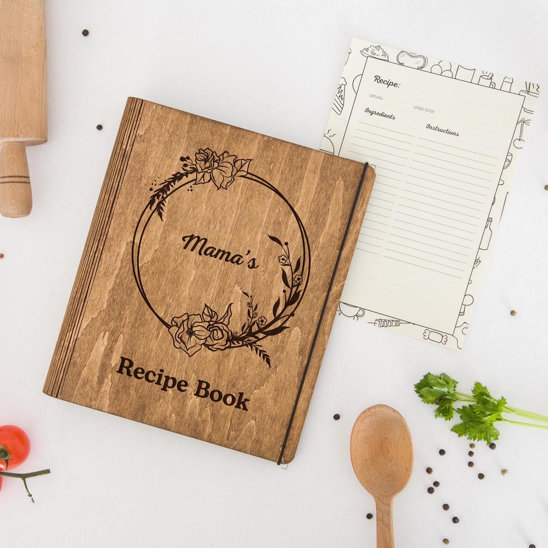 Personalized Recipe Book - Custom Wooden Cookbook & Recipe Journal With ...