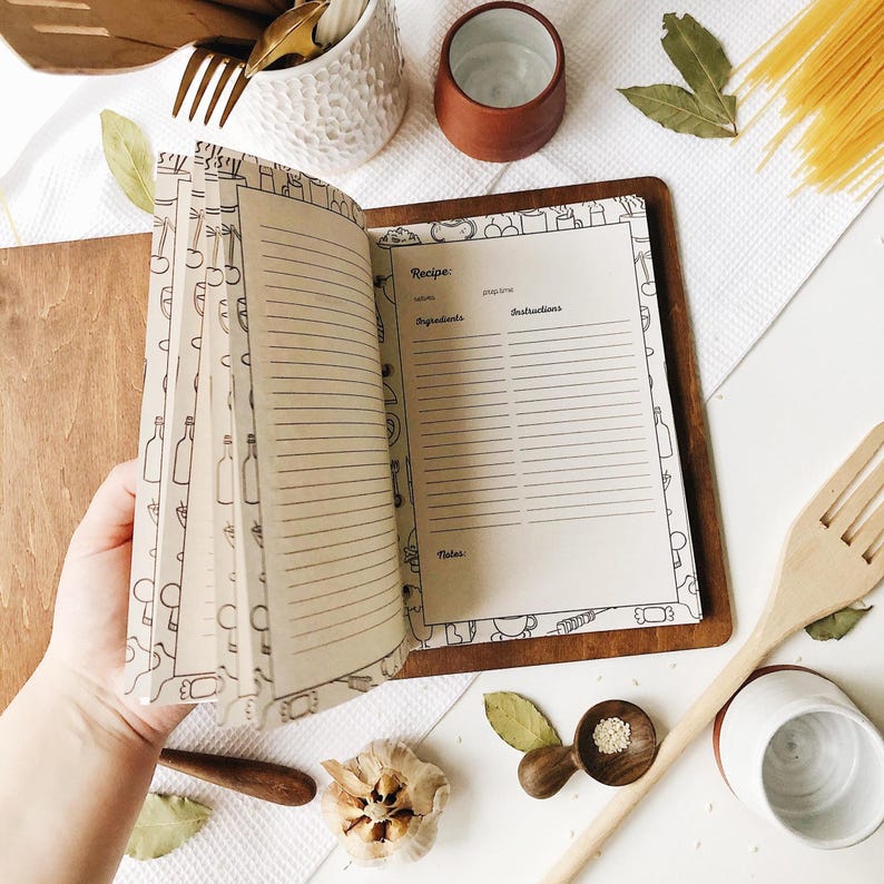 Wooden Personalized Recipe Book With Leather Spine, Custom Cookbook ...