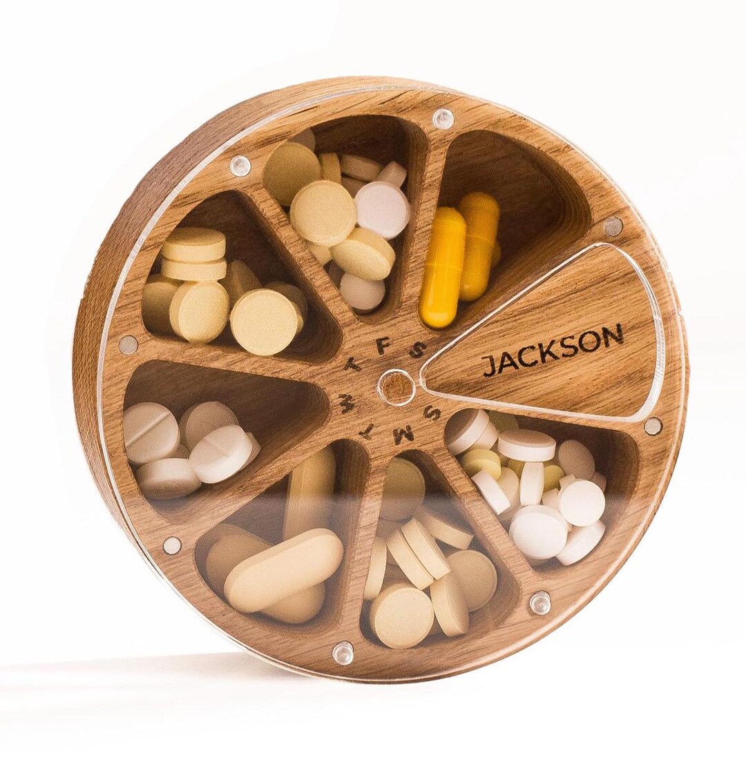 Pill Organizer 7 Day Personalized Wooden Box for Pills Birth Control ...