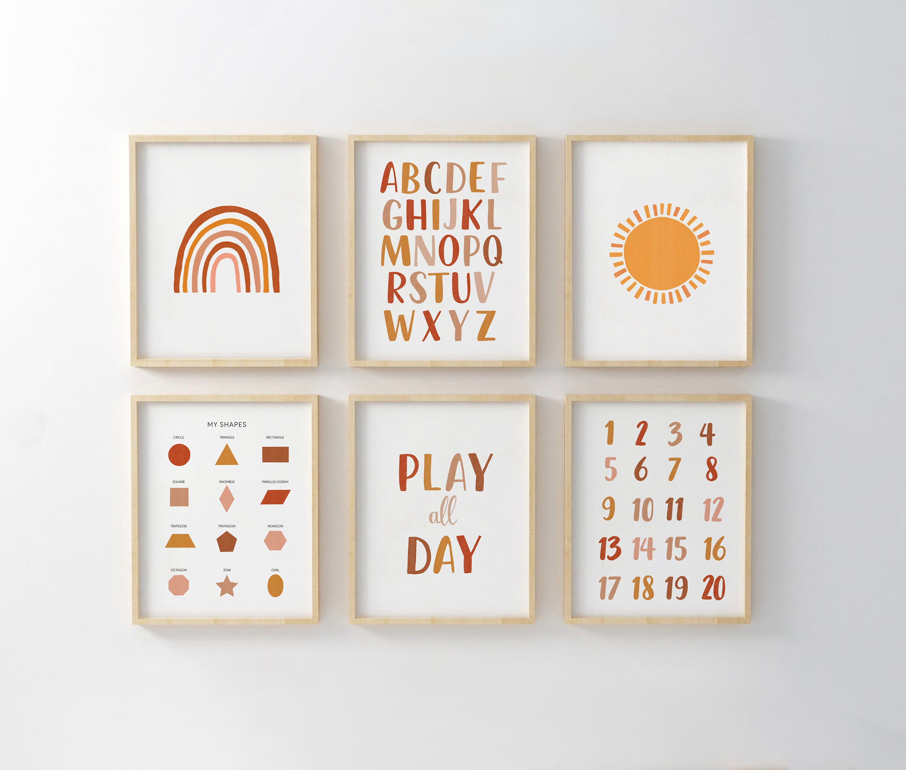 Neutral Playroom Decor Set of 6 Classroom Prints Homeschool | Etsy