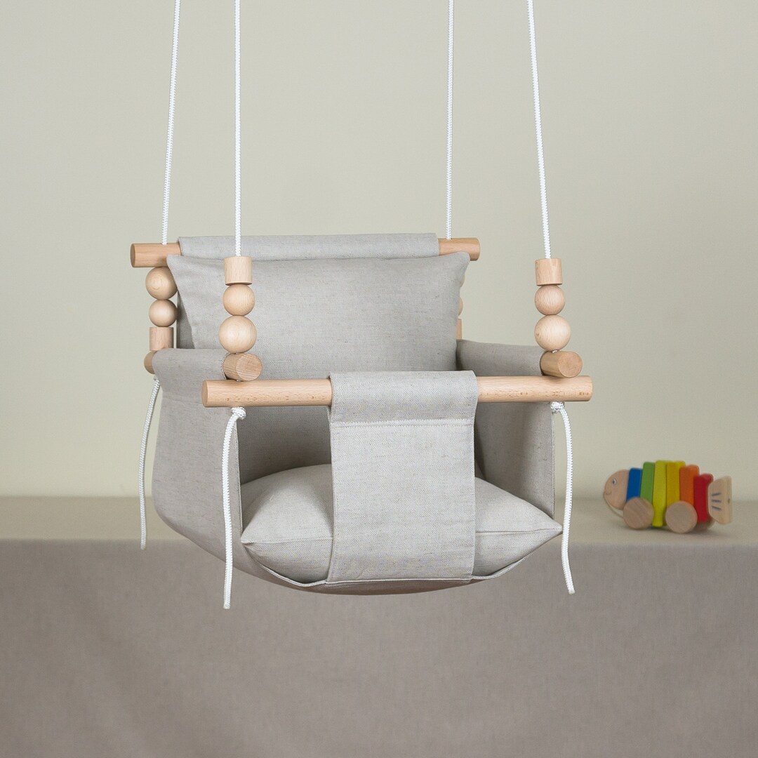 Natural Linen High Back Indoor Baby Swing, 1st Birthday Gift - Etsy