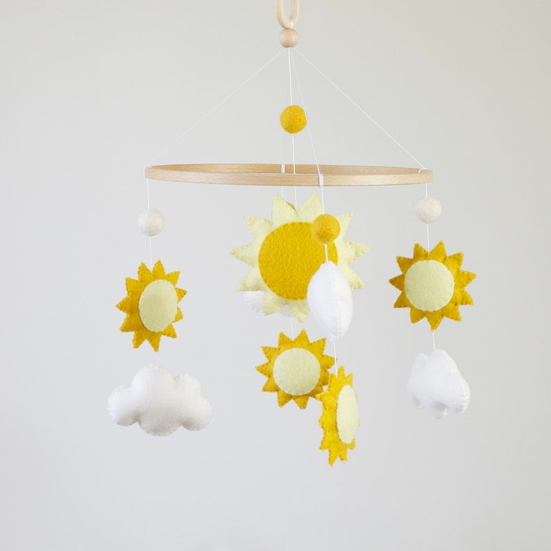 Handmade Felt Baby Mobile: Yellow Sun & Cloud Nursery Decor - Etsy