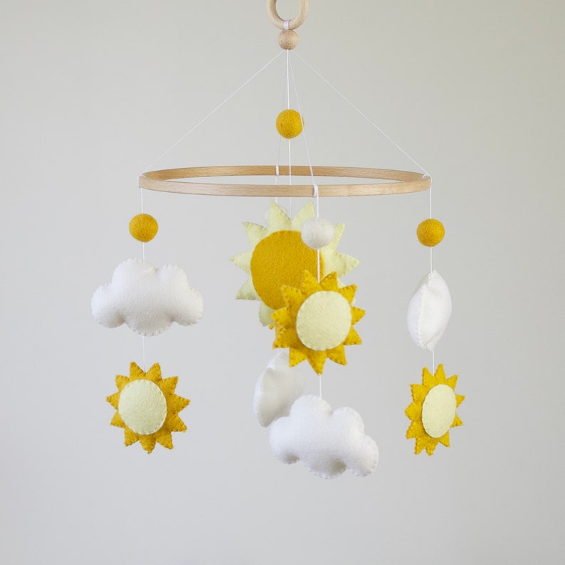 Handmade Felt Baby Mobile: Yellow Sun & Cloud Nursery Decor - Etsy