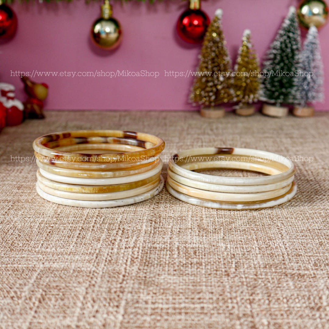Bulk of 7pcs, LUCKY Horn Bracelet Set, Stacking Bracelet Handcraft Natural Buffalo Horn Jewelry ...