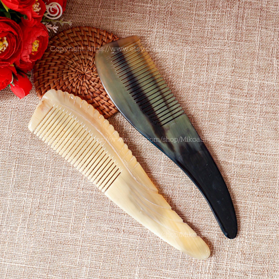 Handcraft Anti-static Pocket Horn Comb Dark and Light Natural Buffalo ...