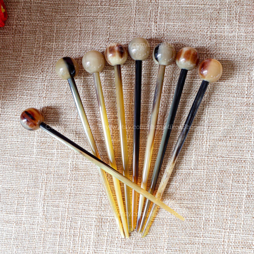Personalized Natural Buffalo Horn Hairpin, Round Head Buffalo Horn Hair ...