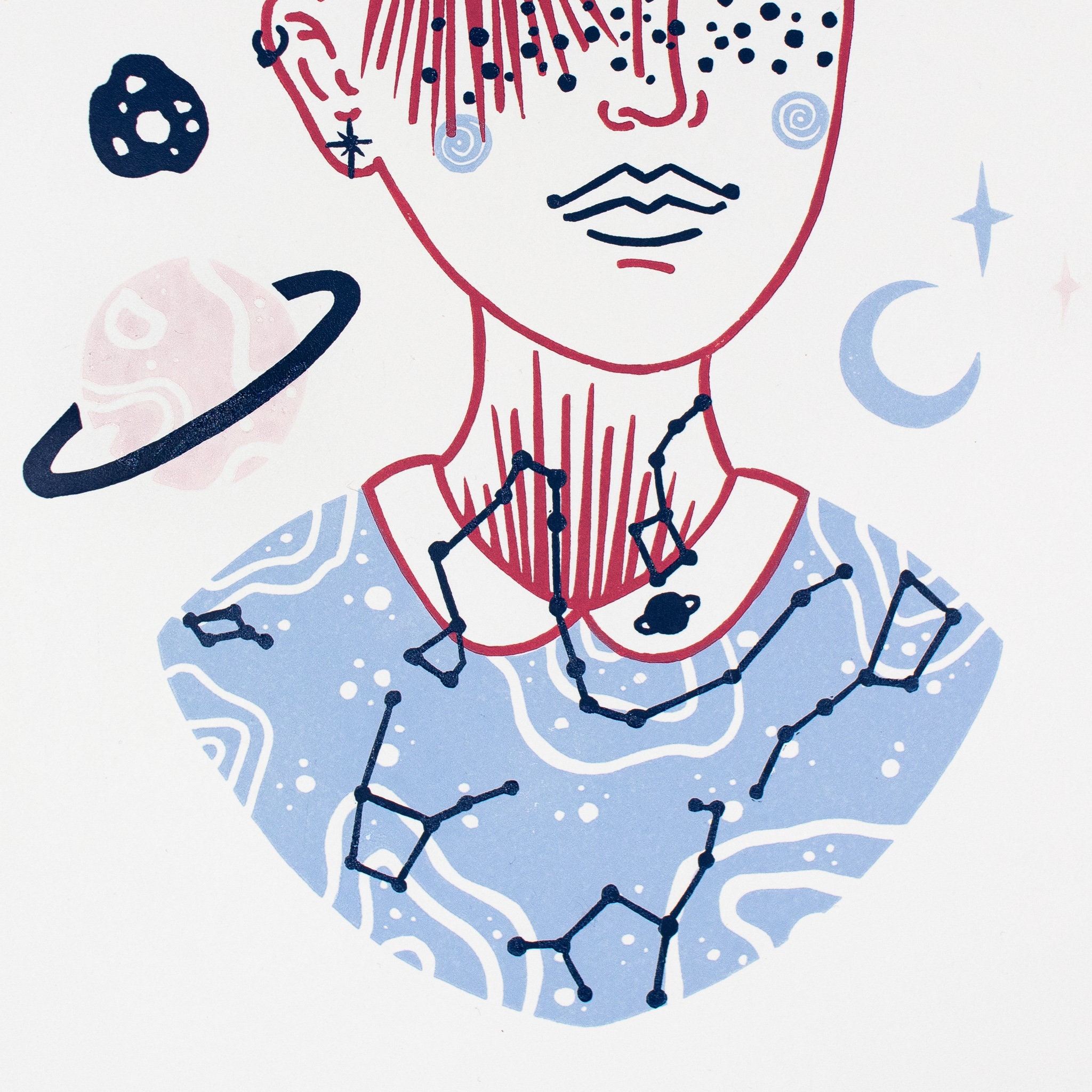 Linocut Print Space Astronaut Galaxy Lino - Etsy