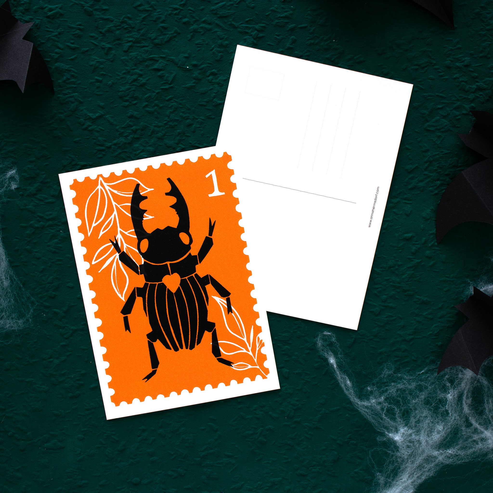 Halloween Linocut Postcards Set, Black Orange Print With Spooky Designs ...
