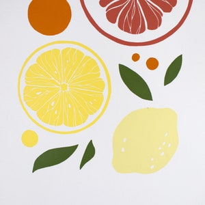 Linocut Print Lemon Orange Citrus, Abstract Tropical Fruit Illustration ...
