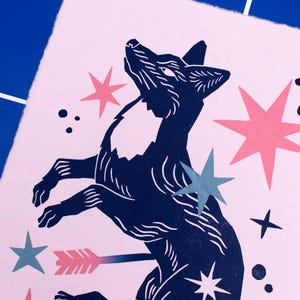 Colorful Linocut Fox Portrait, Hand Printed Linoleum Art, Celestial Fox ...