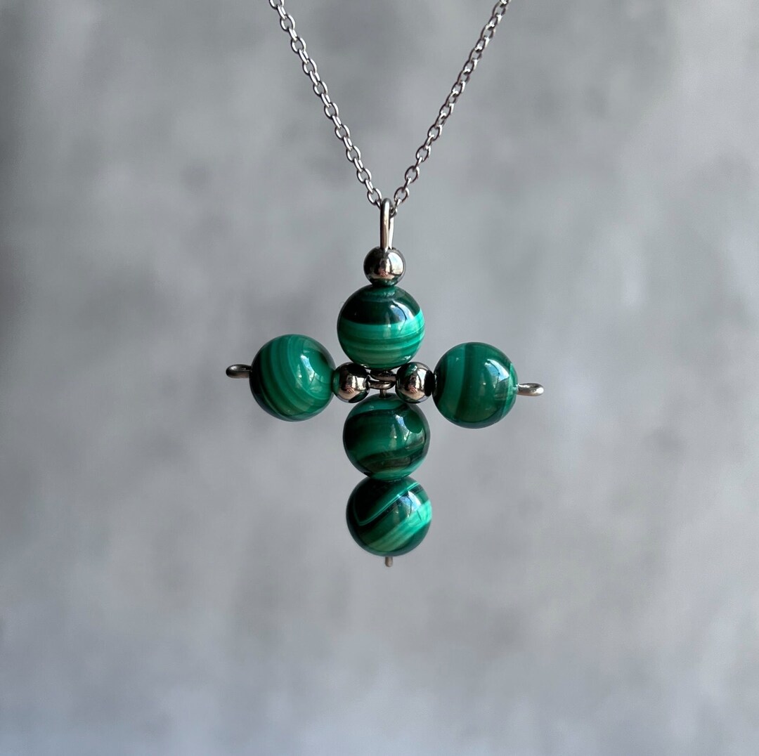 Malachite Cross Necklace Crystal Cross Necklace Handmade Contemporary ...