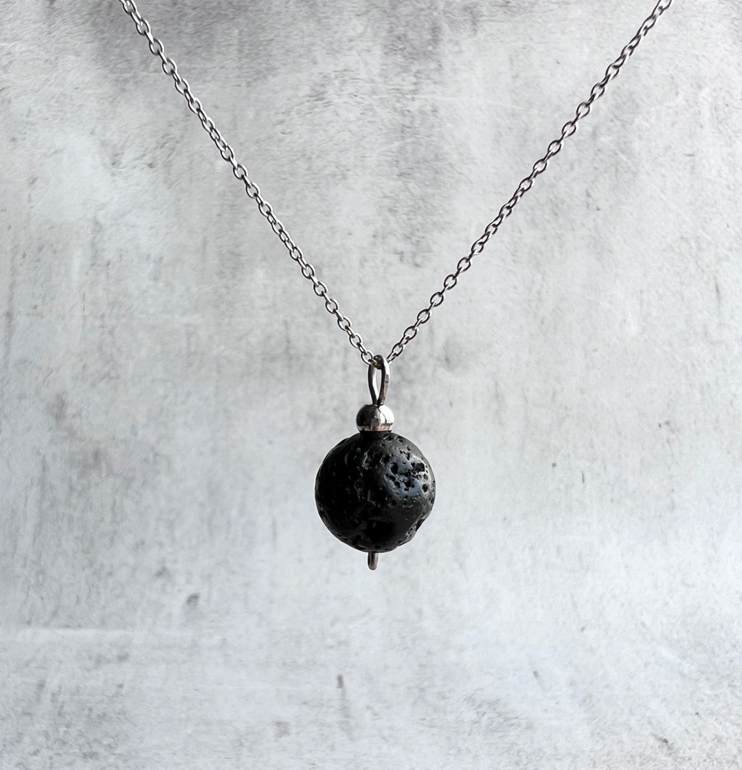 Lava Rock Pendant Necklace Minimalist Gemstone Necklace Chain Boho Gem ...
