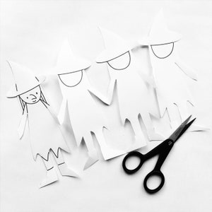 Printable WITCHES Paper Dolls Chain Template. PAPER DOLLIES, Kids ...