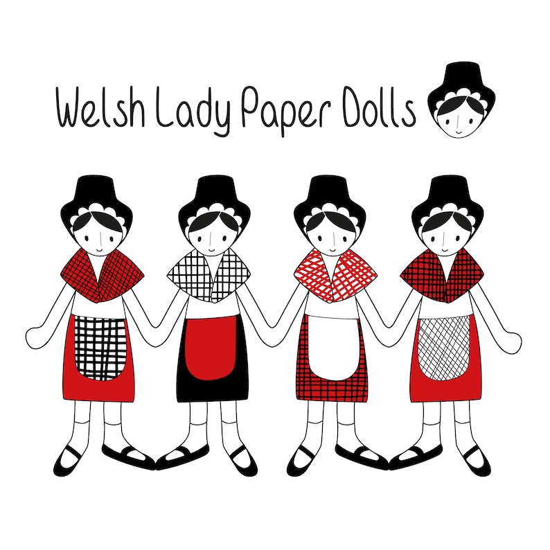 Printable Welsh Ladies Paper Dolls Chain Template. DOLIS PAPUR. St ...