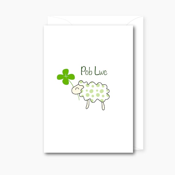 Welsh sheep POB LWC Good Luck Card. Cardiau Cymraeg | Etsy