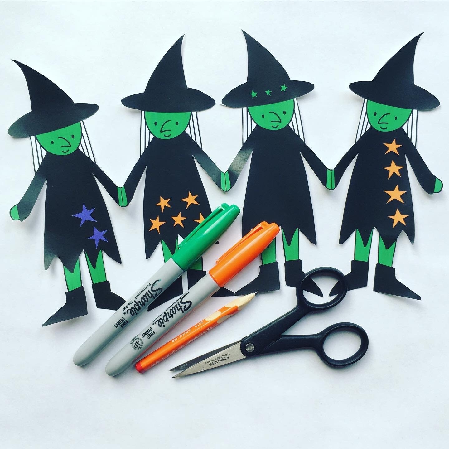Printable WITCHES Paper Dolls Chain Template. PAPER DOLLIES, Kids ...
