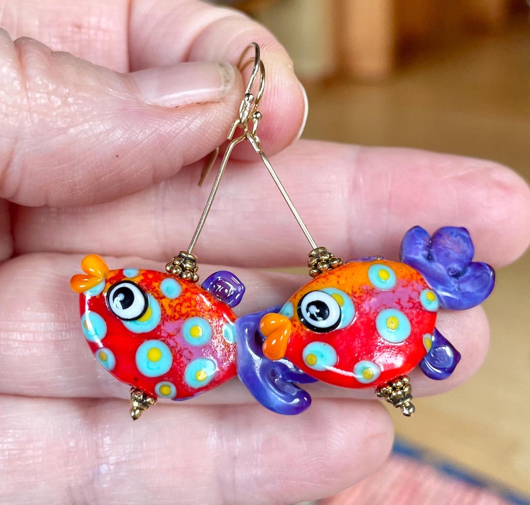 Swim. Arty, Fish, One of a Kind, Colorful, Orange, Whimsy - Etsy