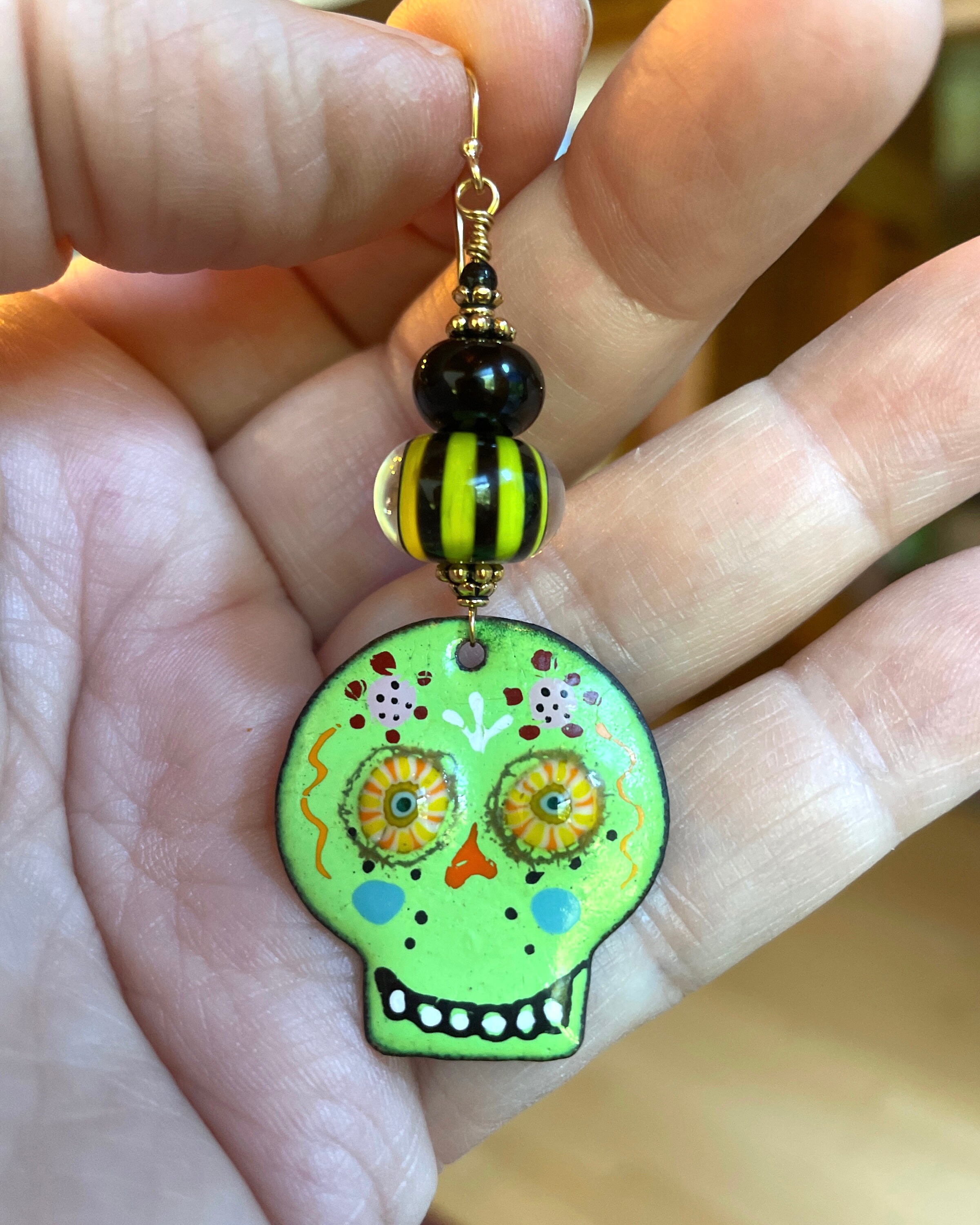 Halloweenies. Gherkin Green. Enamel Skulls, Cathleen Zaring, Stripes ...