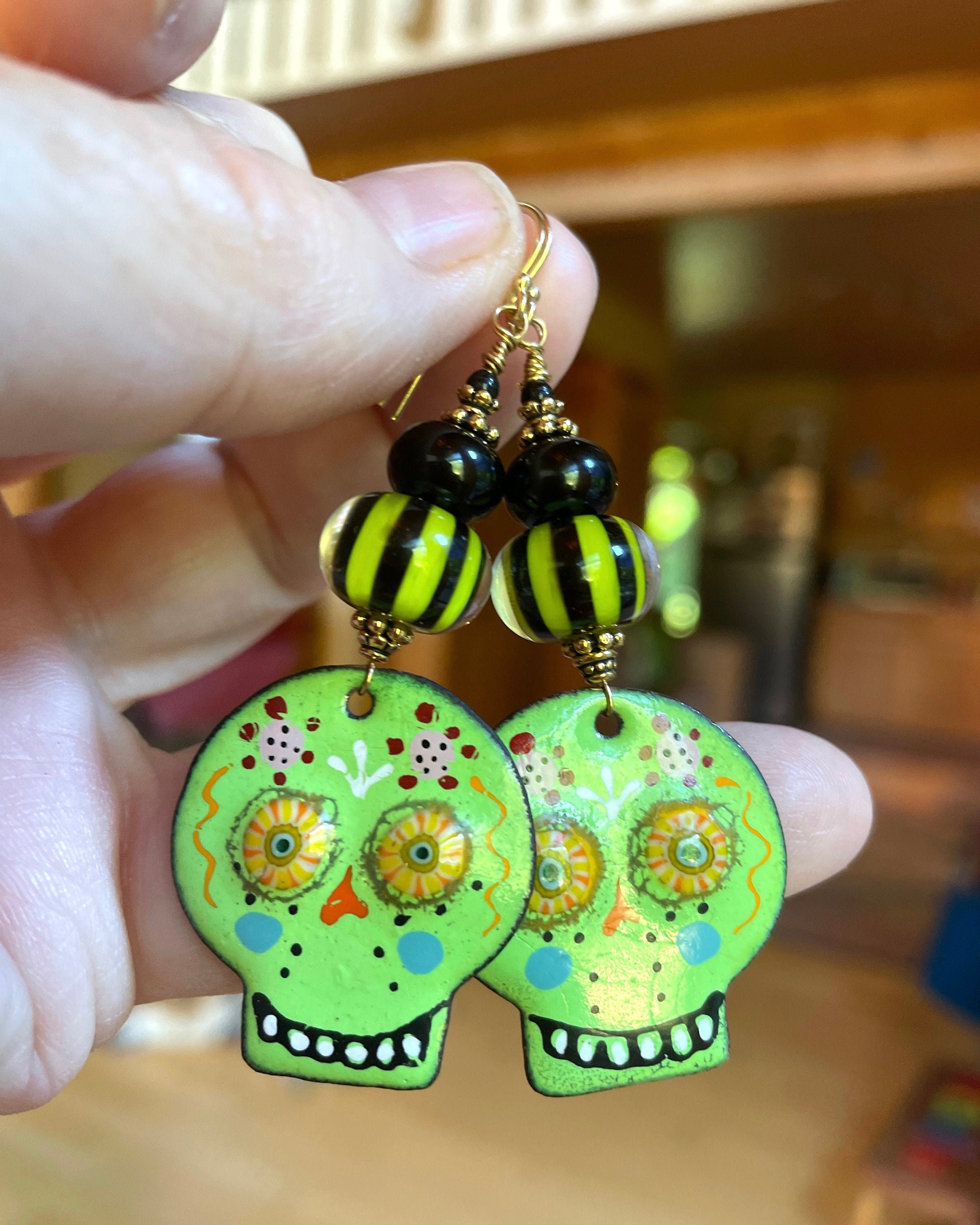 Halloweenies. Gherkin Green. Enamel Skulls, Cathleen Zaring, Stripes ...