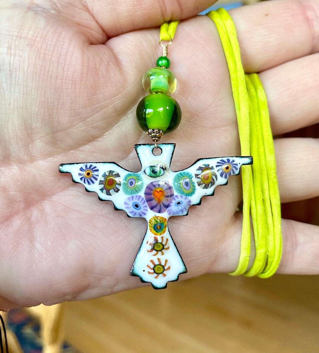 Soar With the Eagles. Enamel Birds, Murrini Pattern, Large, Green ...