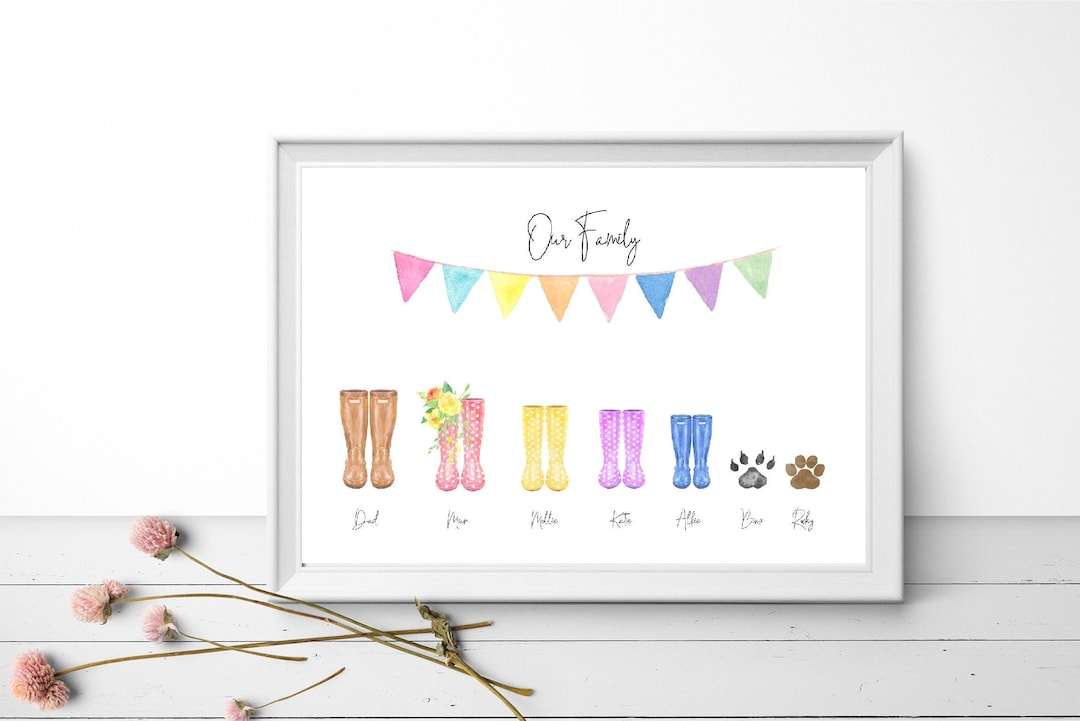 Personalised Family Wellie Print - Personalised Family Print - Custom ...