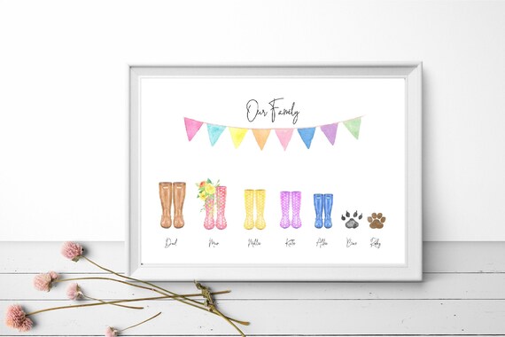 Personalised Family Wellie Print Personalised Family Print | Etsy