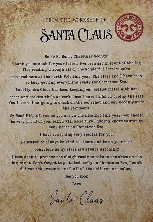 Personalised Letter From Santa Letter From Santa Claus - Etsy UK