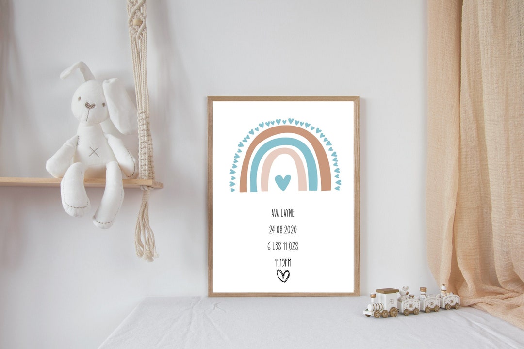 New Baby Print Personalised Baby Print Nursery Print Rainbow Baby ...