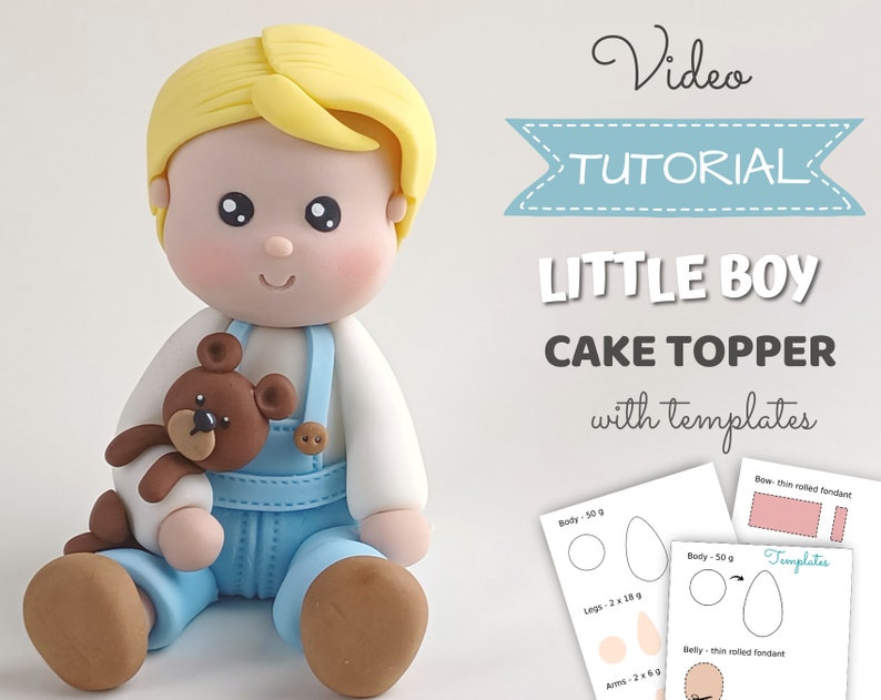 Fondant Boy Cake Topper VIDEO Tutorial With Templates - Etsy