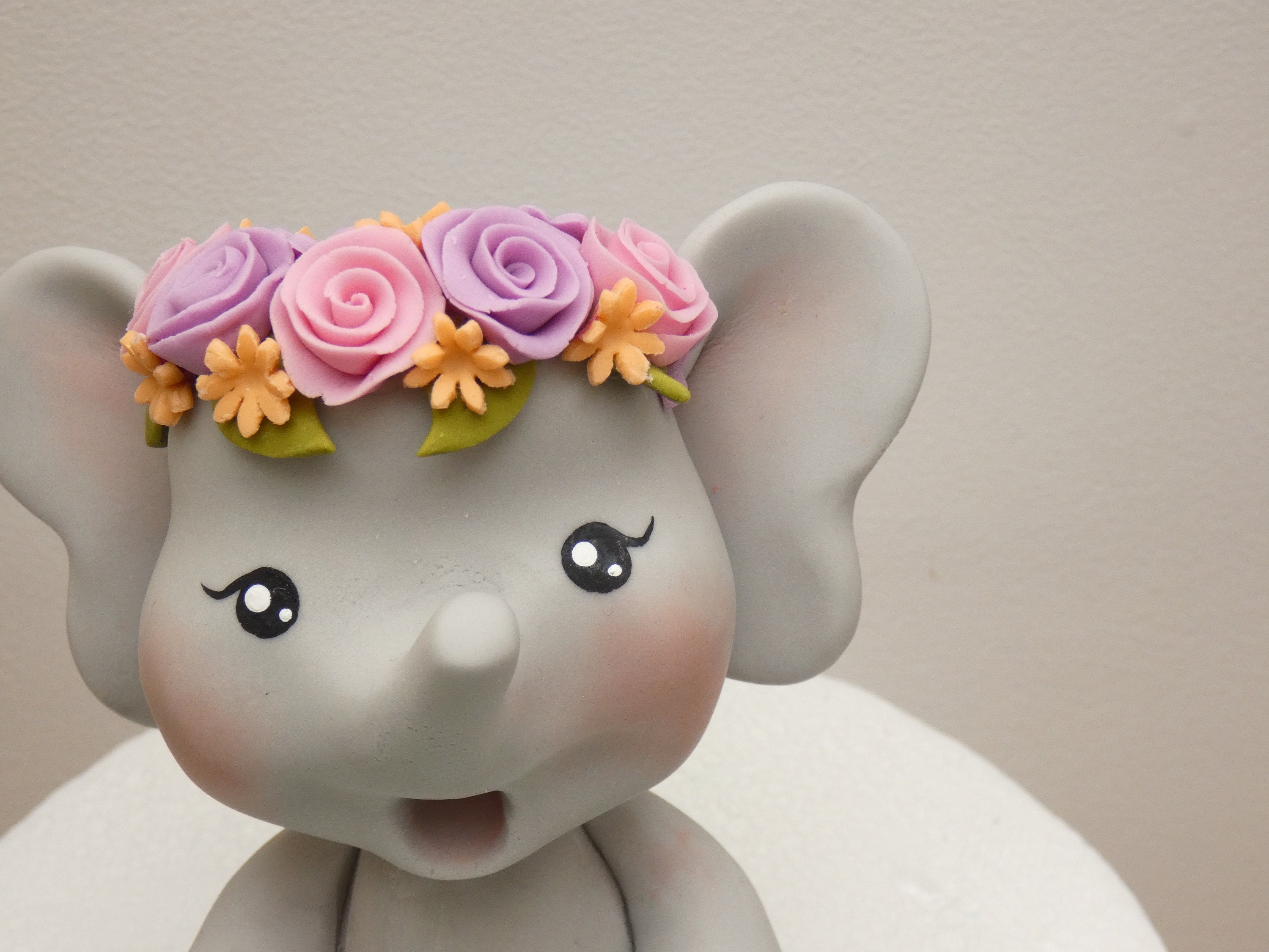 Fondant Elephant With Flower Wreath Cake Topper - Etsy
