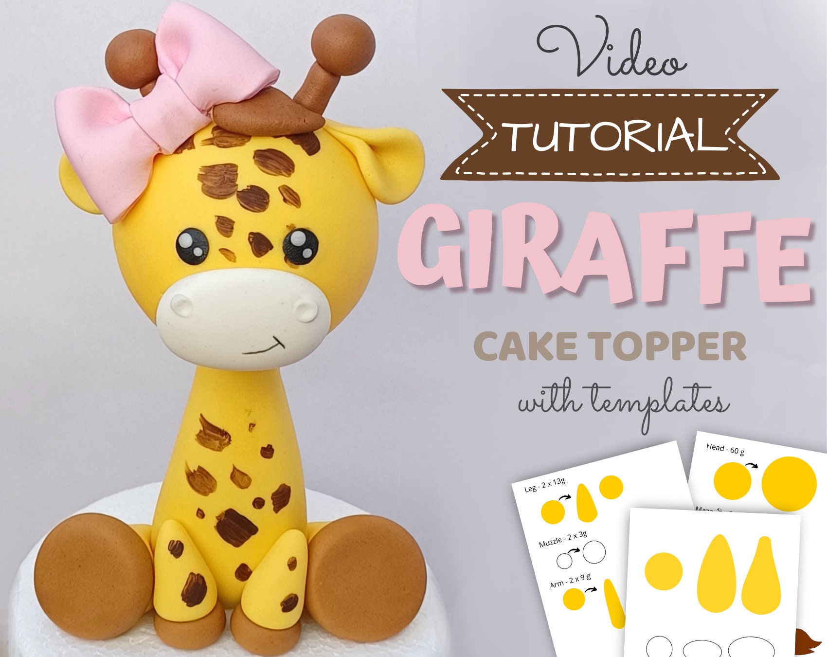 Giraffe Cake Topper VIDEO Tutorial With Templates | Etsy