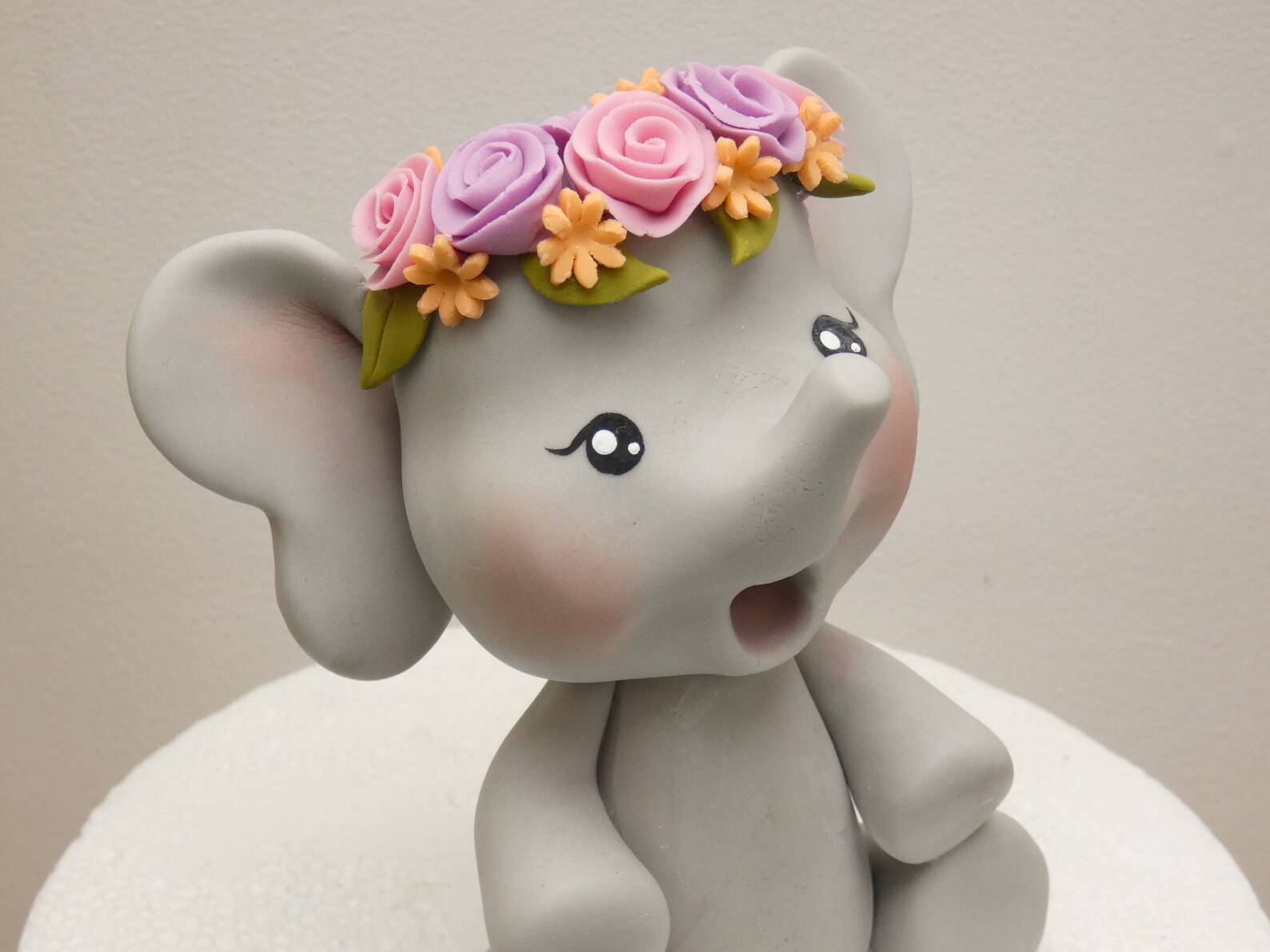 Fondant Elephant With Flower Wreath Cake Topper - Etsy