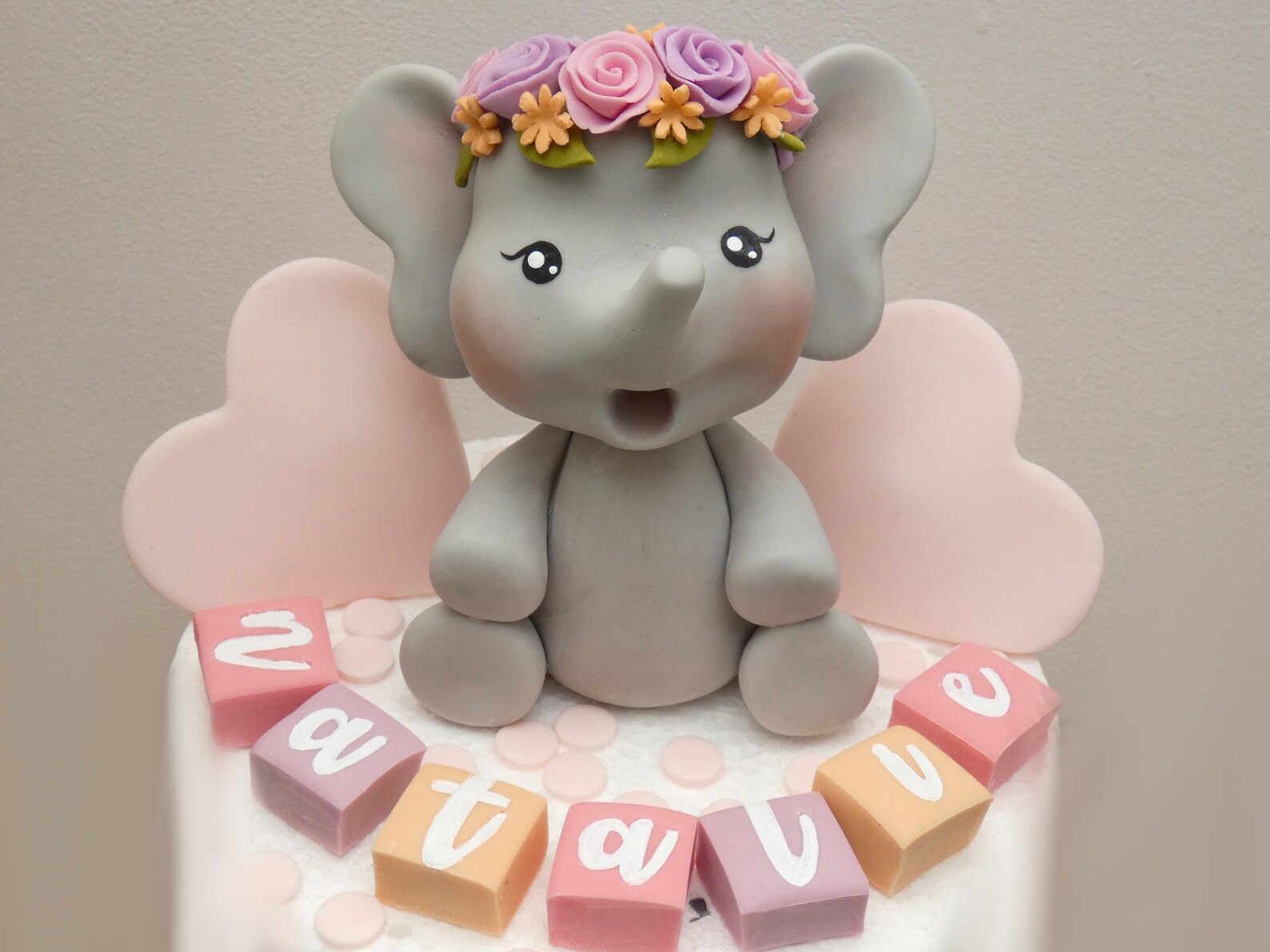 Fondant Elephant With Flower Wreath Cake Topper - Etsy