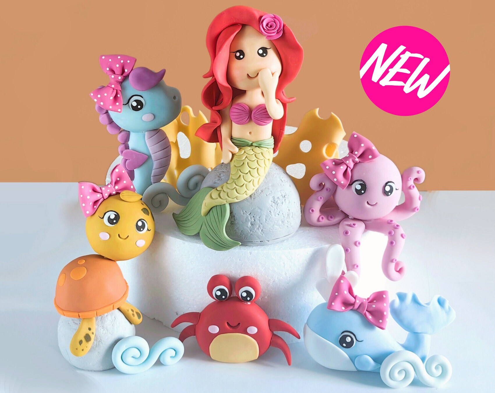 Fondant Mermaid and Sea Creatures Cake Toppers VIDEO Tutorial - Etsy ...